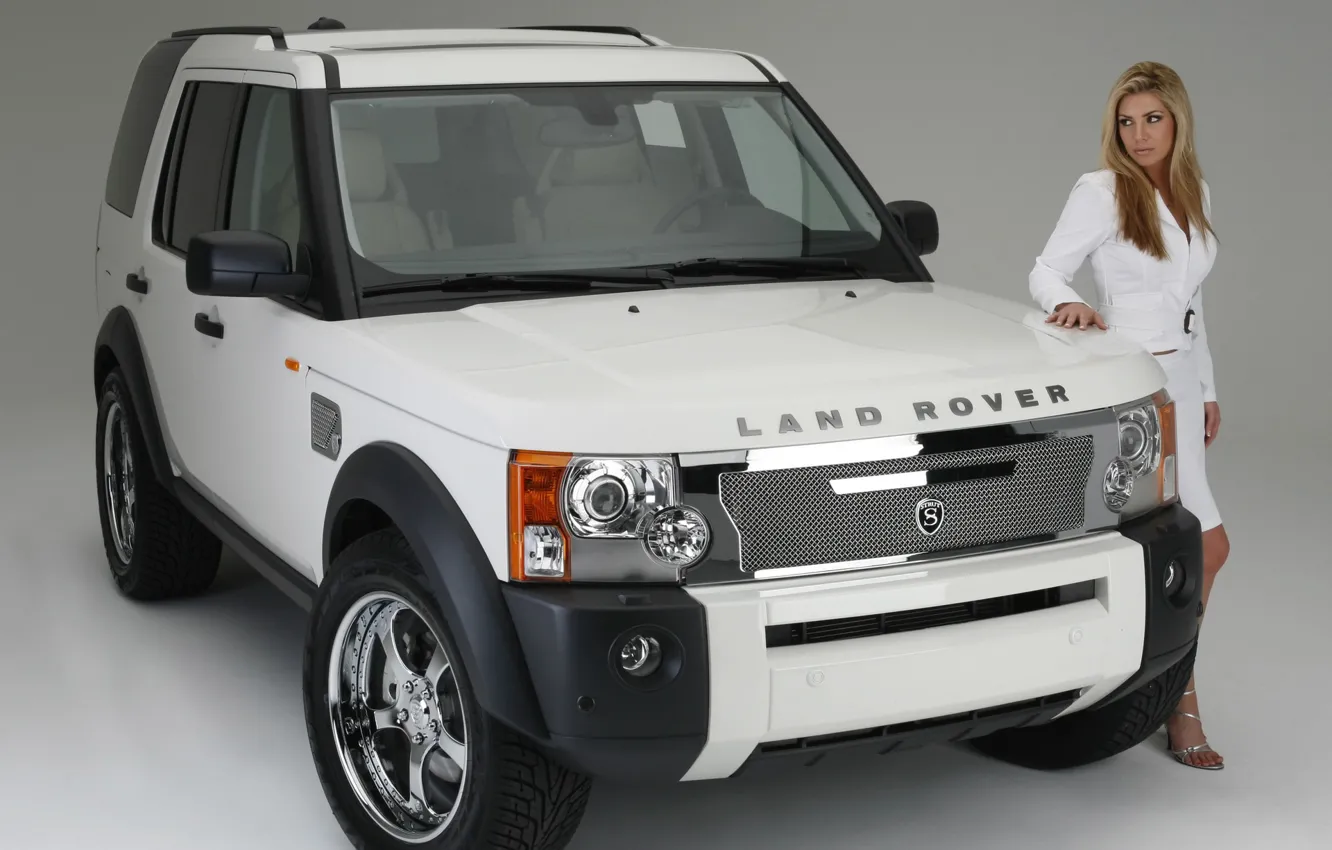 Wallpaper look, girl, background, Girls, blonde, Land Rover, white car ...