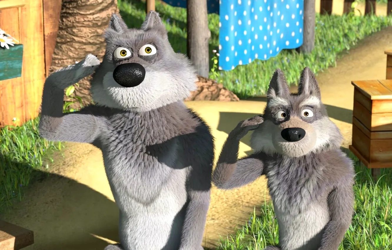 Wallpaper cartoon, yard, wolves, Masha and the bear for mobile and desktop, section фильмы ...