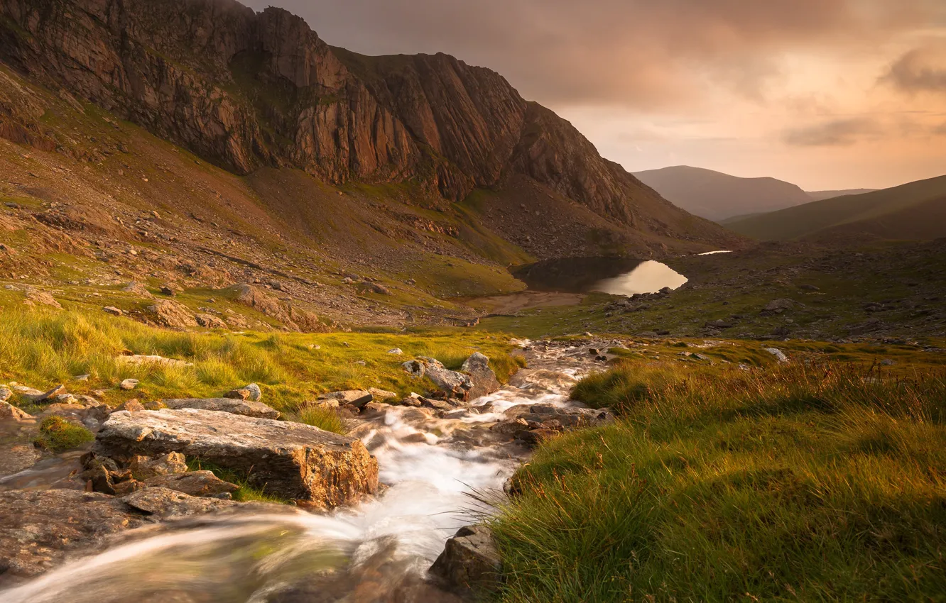 Wallpaper mountains, lake, stream, stones, rocks, hills, slope, river ...