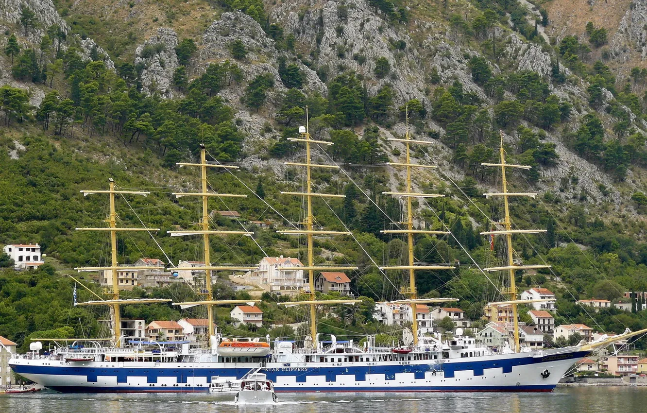 Wallpaper FOREST, MOUNTAINS, SHIP, MAST, SIZE, The VILLAGE, SLOPE, The ...