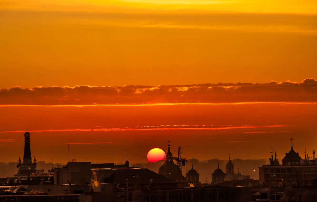 Wallpaper the sun, sunset, the city, Spain, Madrid for mobile and ...