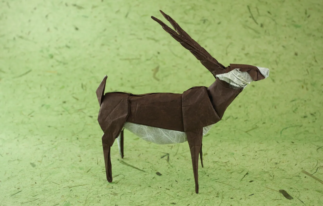 Wallpaper green, green, horns, horns, origami, antelope, origami, brown ...