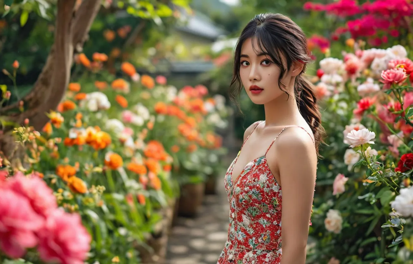 Wallpaper flowers, garden, Asian, cutie, asian, digital art, digital ...