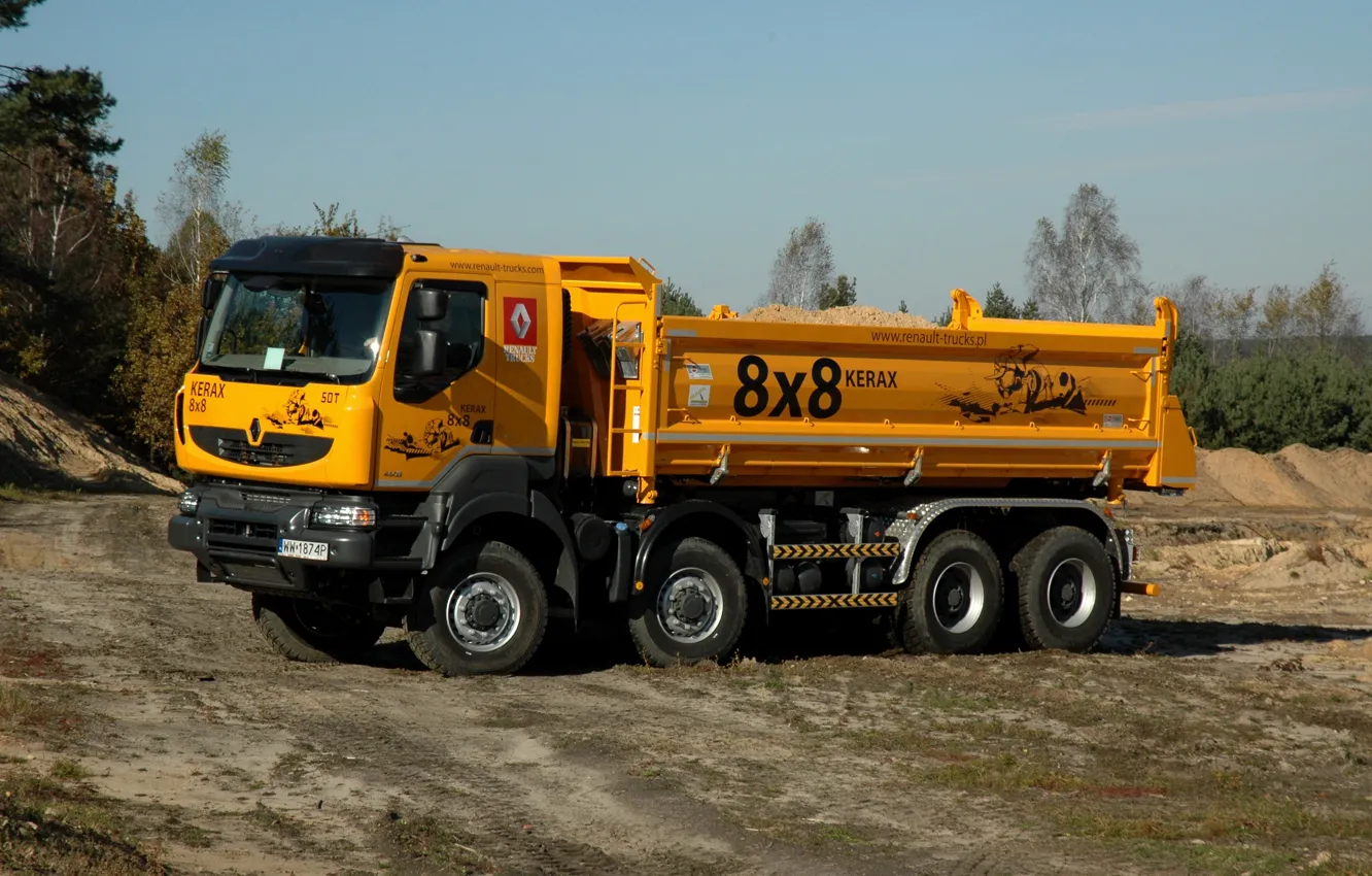 Wallpaper orange, truck, Renault, side, 8x8, dump truck, four-axle ...