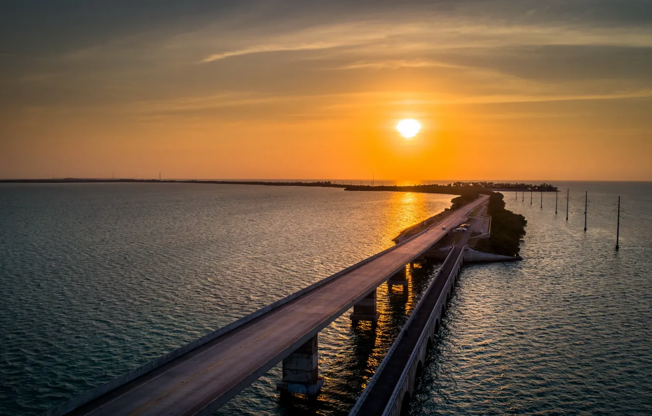 Wallpaper sea, sunset, Florida, Channel 5 bridge for mobile and desktop ...