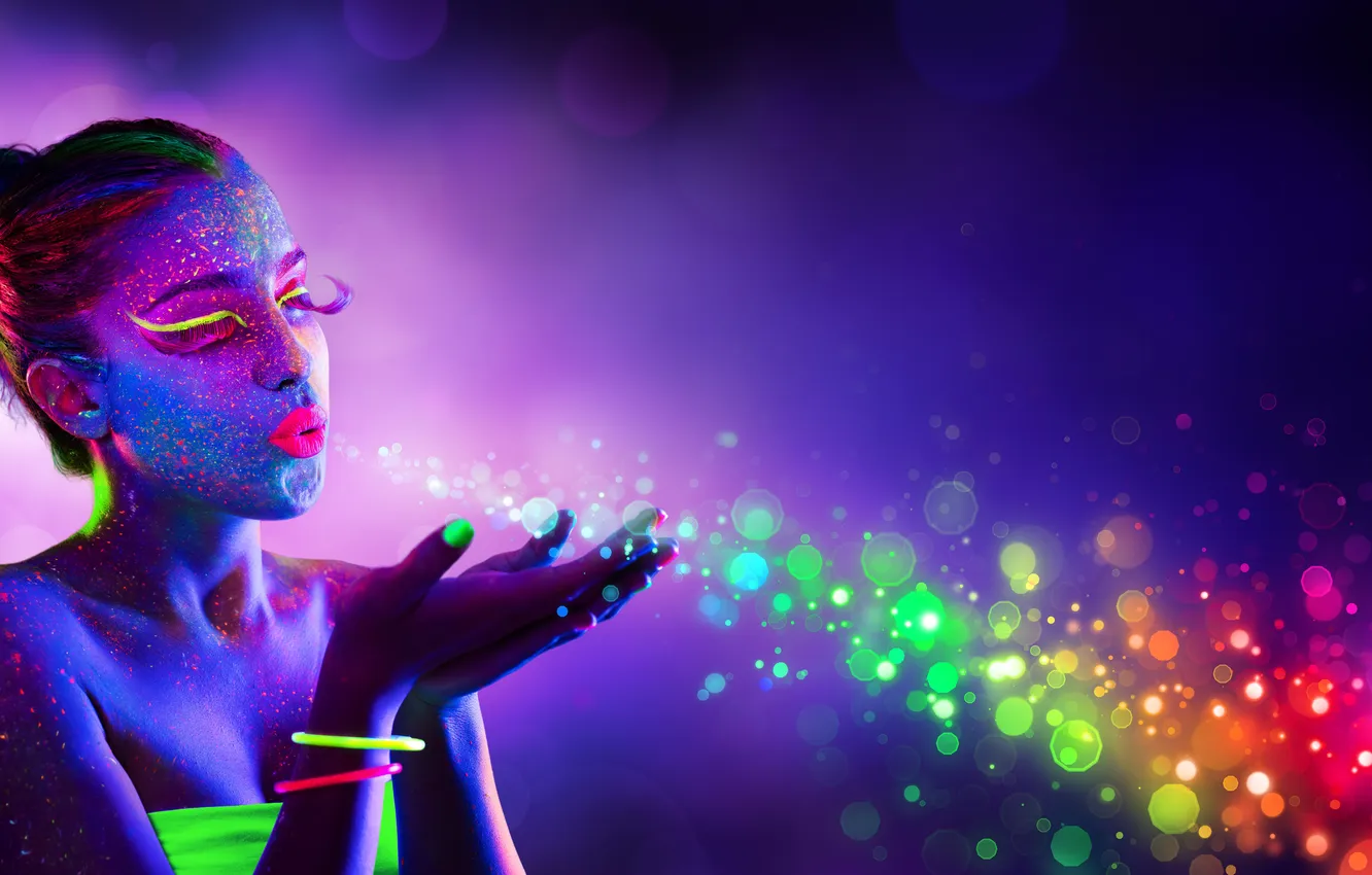 Wallpaper dark, light, girl, party, glow, model, blow, Neon for mobile ...