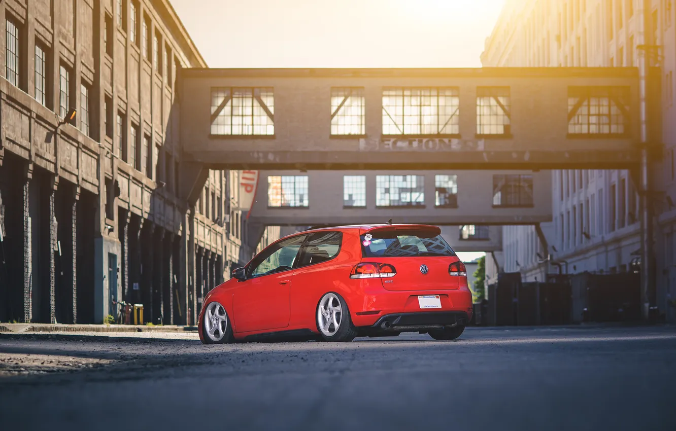 Wallpaper red, the city, building, volkswagen, red, Golf, golf, gti for ...