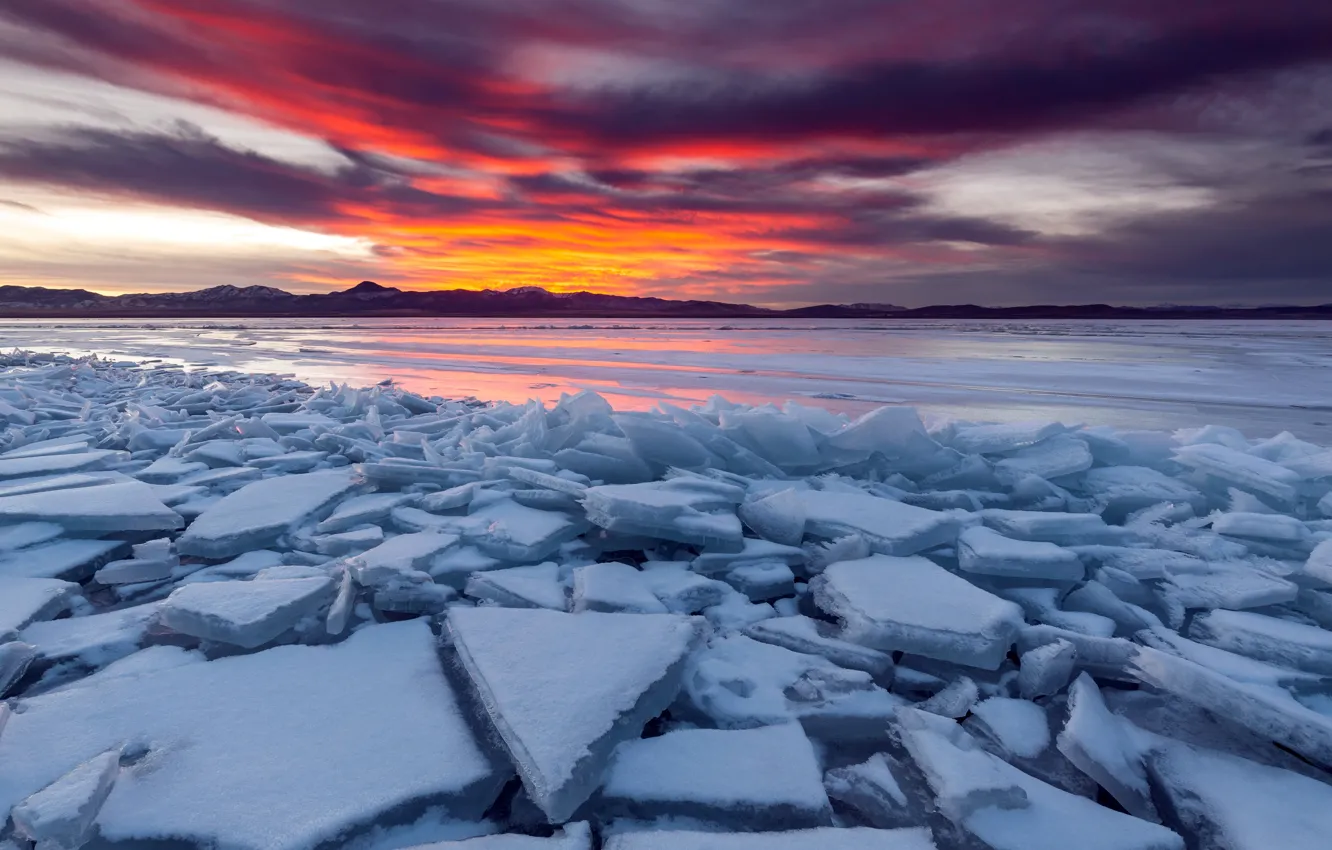 Wallpaper ice, sunset, shore for mobile and desktop, section природа ...
