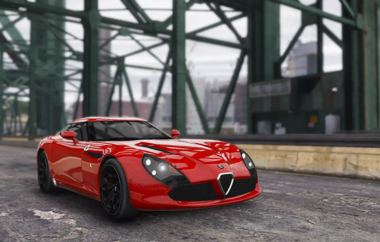 Wallpaper red, bridge, Alfa Romeo, TZ3, gta 5, Road for mobile and ...