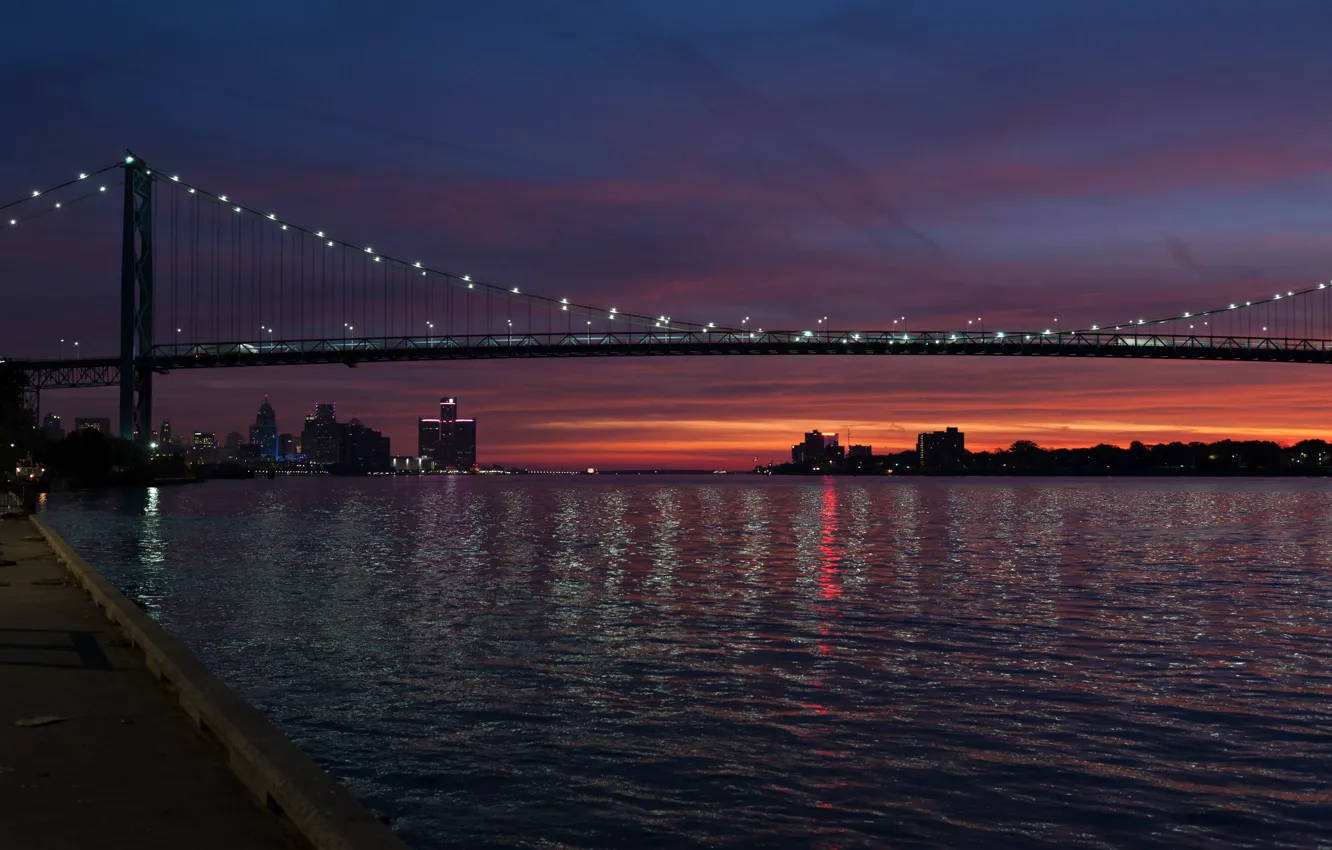 Wallpaper night, bridge, the city, lights, Detroit for mobile and ...