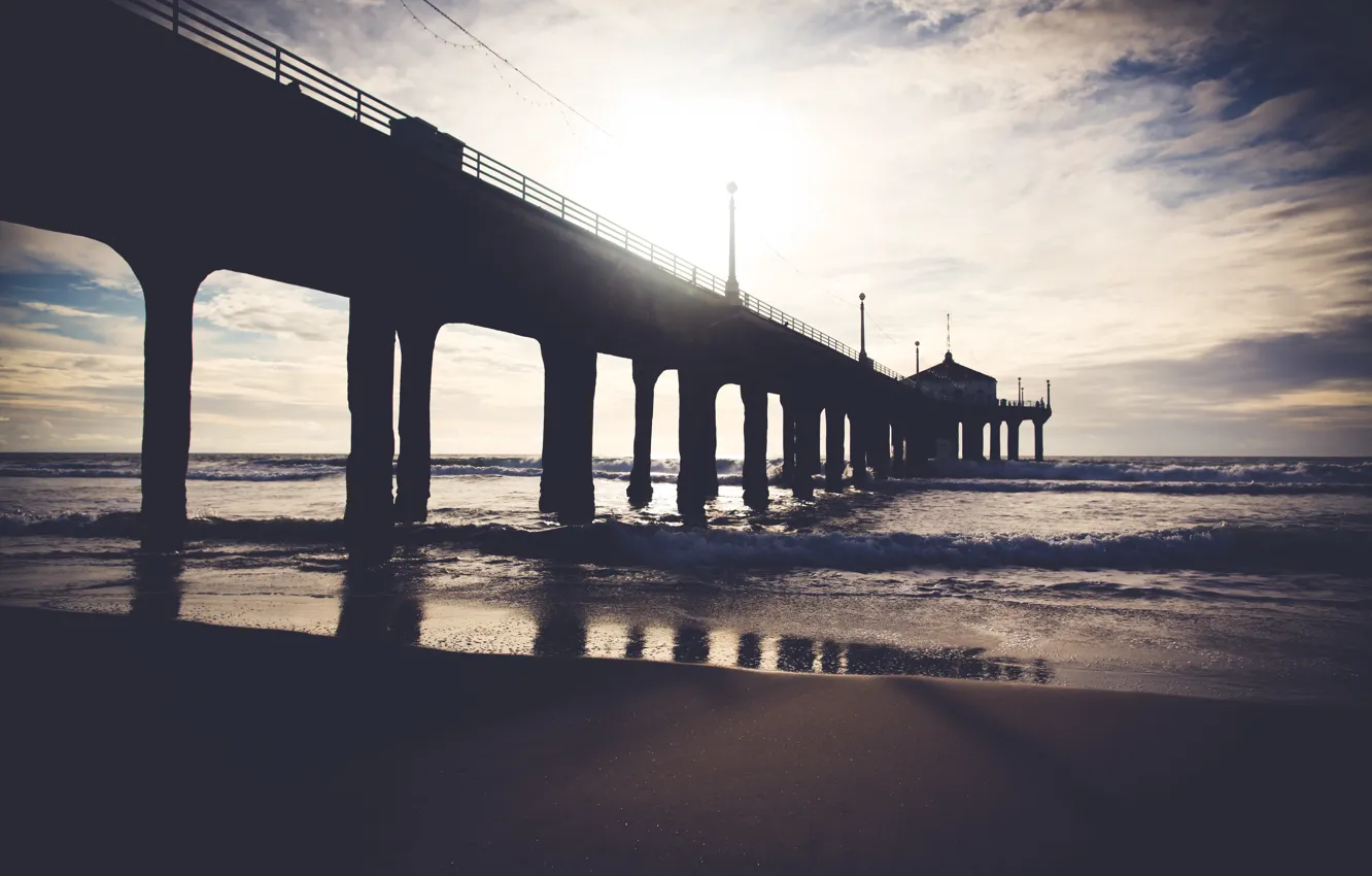 Wallpaper beach, ocean, bridge, water, sand, dock for mobile and ...