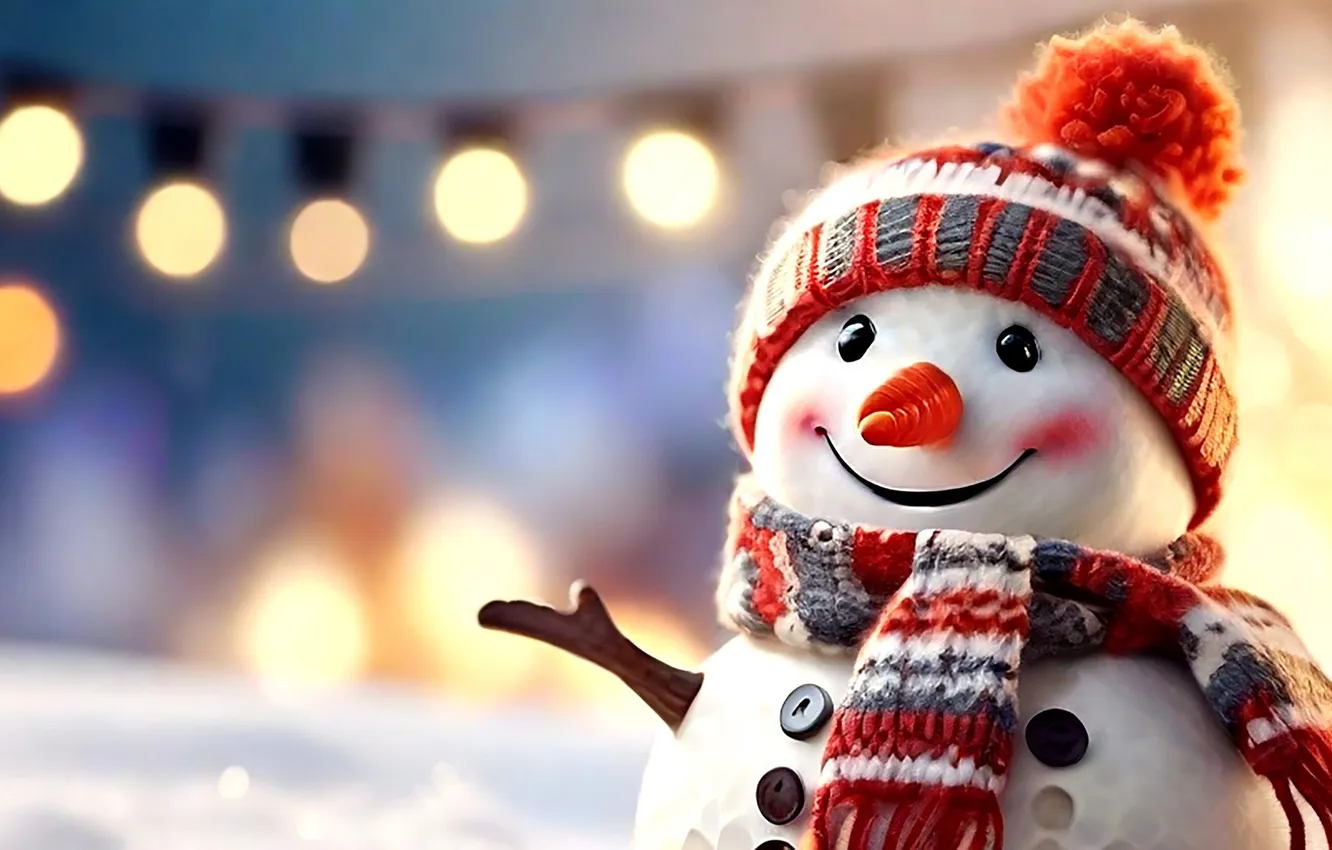 Wallpaper winter, snow, smile, Christmas, New year, snowman, garland ...