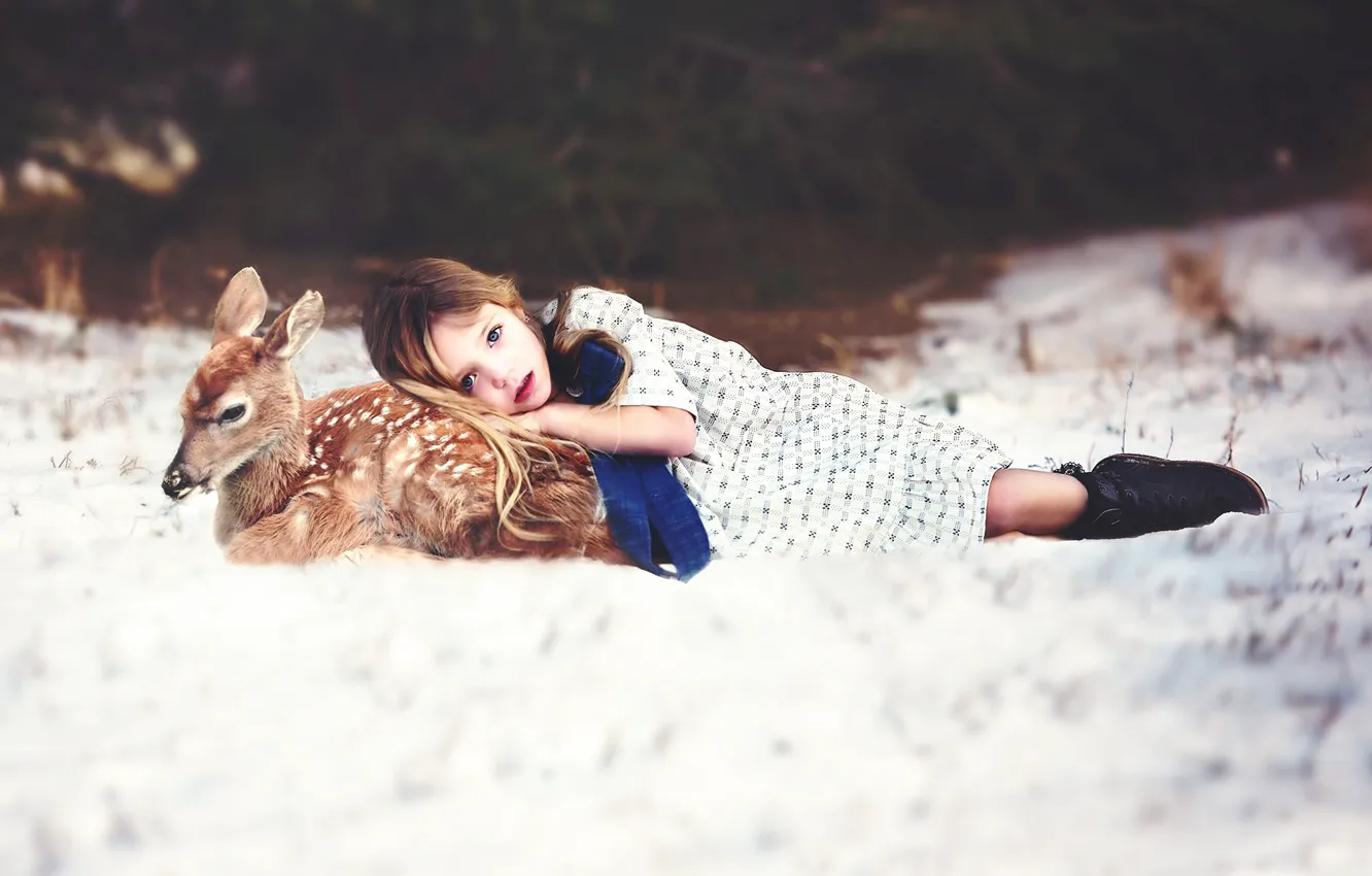 Wallpaper snow, each, girl, fawn for mobile and desktop, section ...