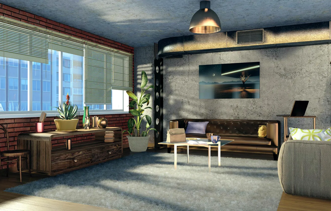 Wallpaper design, style, interior, living room, modern design, loft ...