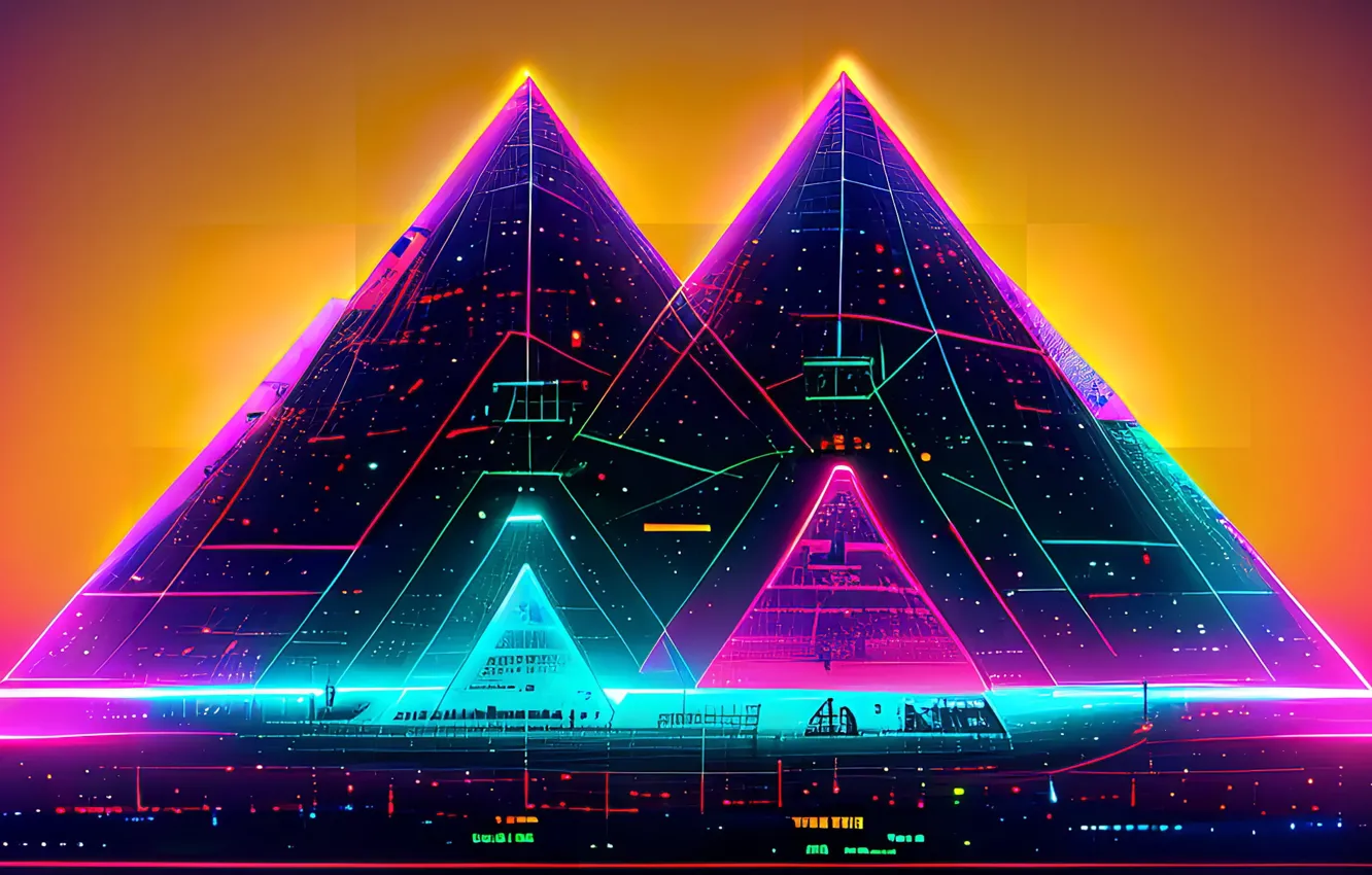 Wallpaper abstraction, lights, lights, future, fiction, neon, pyramid ...