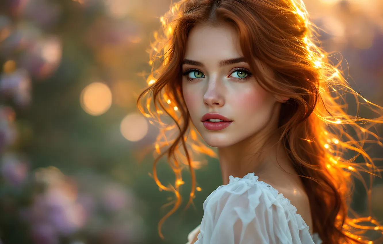 Wallpaper look, girl, the sun, light, face, portrait, beauty, redhead ...