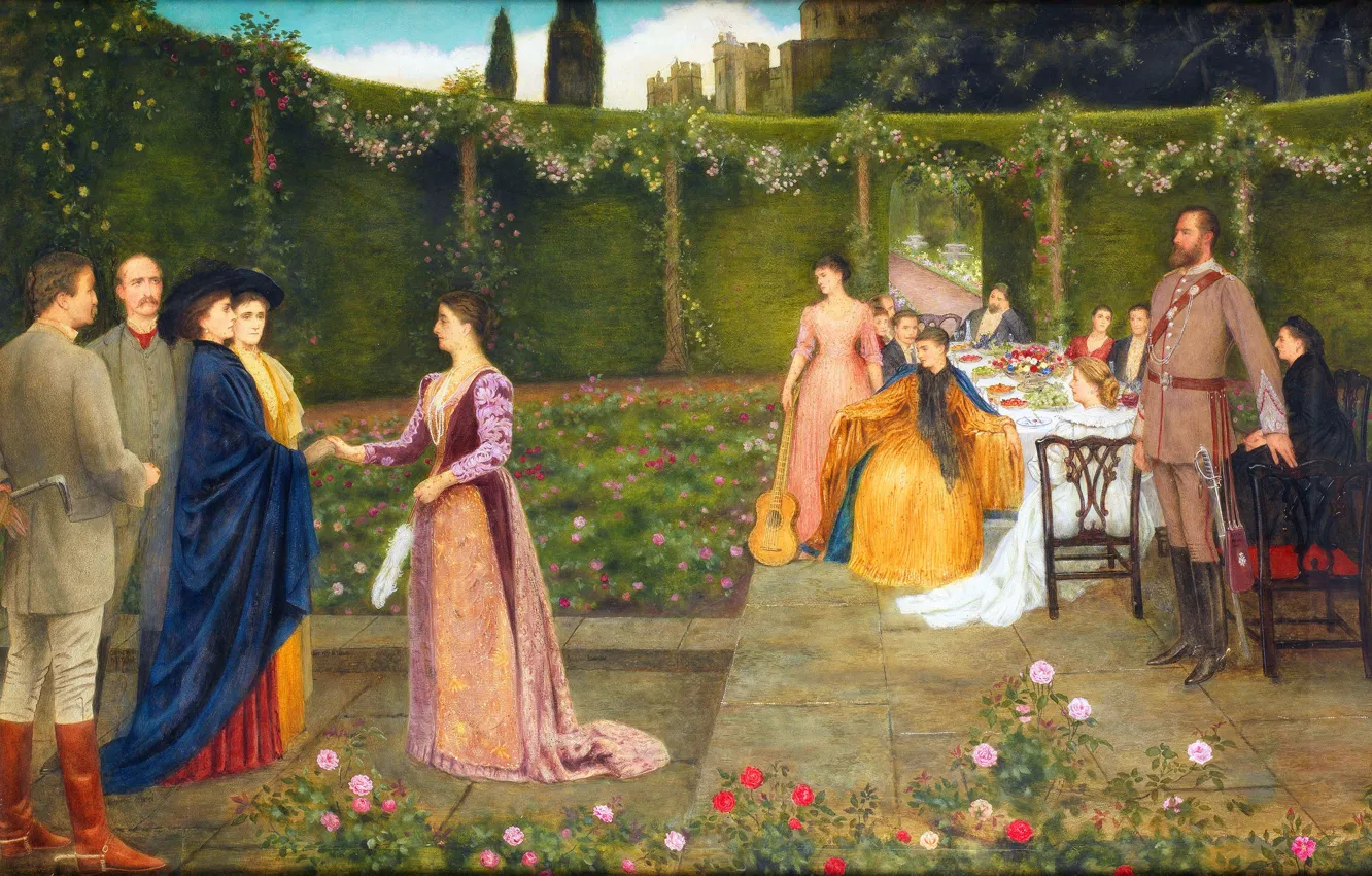 Wallpaper Table, Picture, Women, Men, English artist, Edward Clifford ...