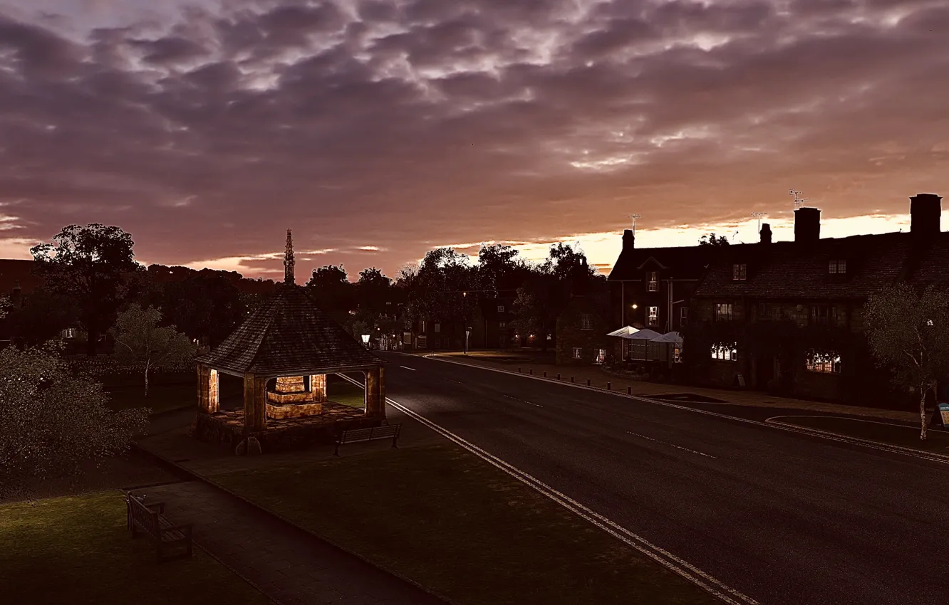 Wallpaper HDR, House, Clouds, Sky, Tree, Street, Pavilion, Game ...