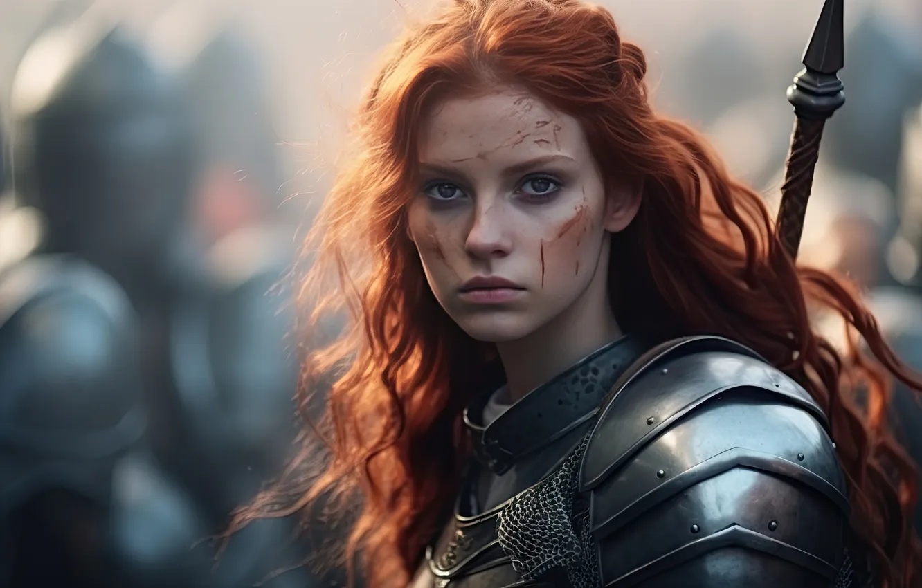 Wallpaper look, girl, face, blood, portrait, armor, warrior, fantasy ...