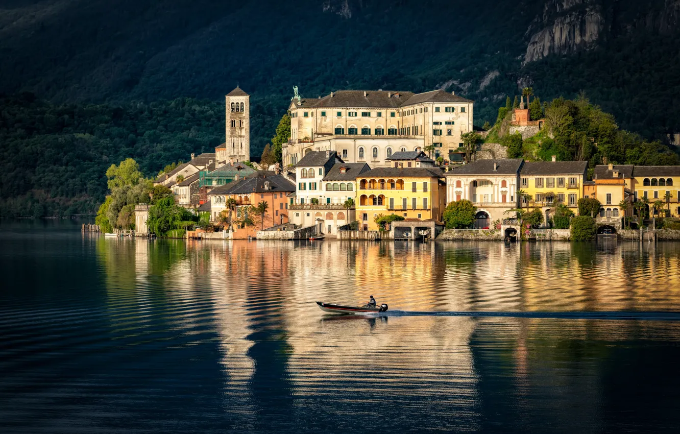 Wallpaper landscape, nature, lake, boat, home, Italy, village ...