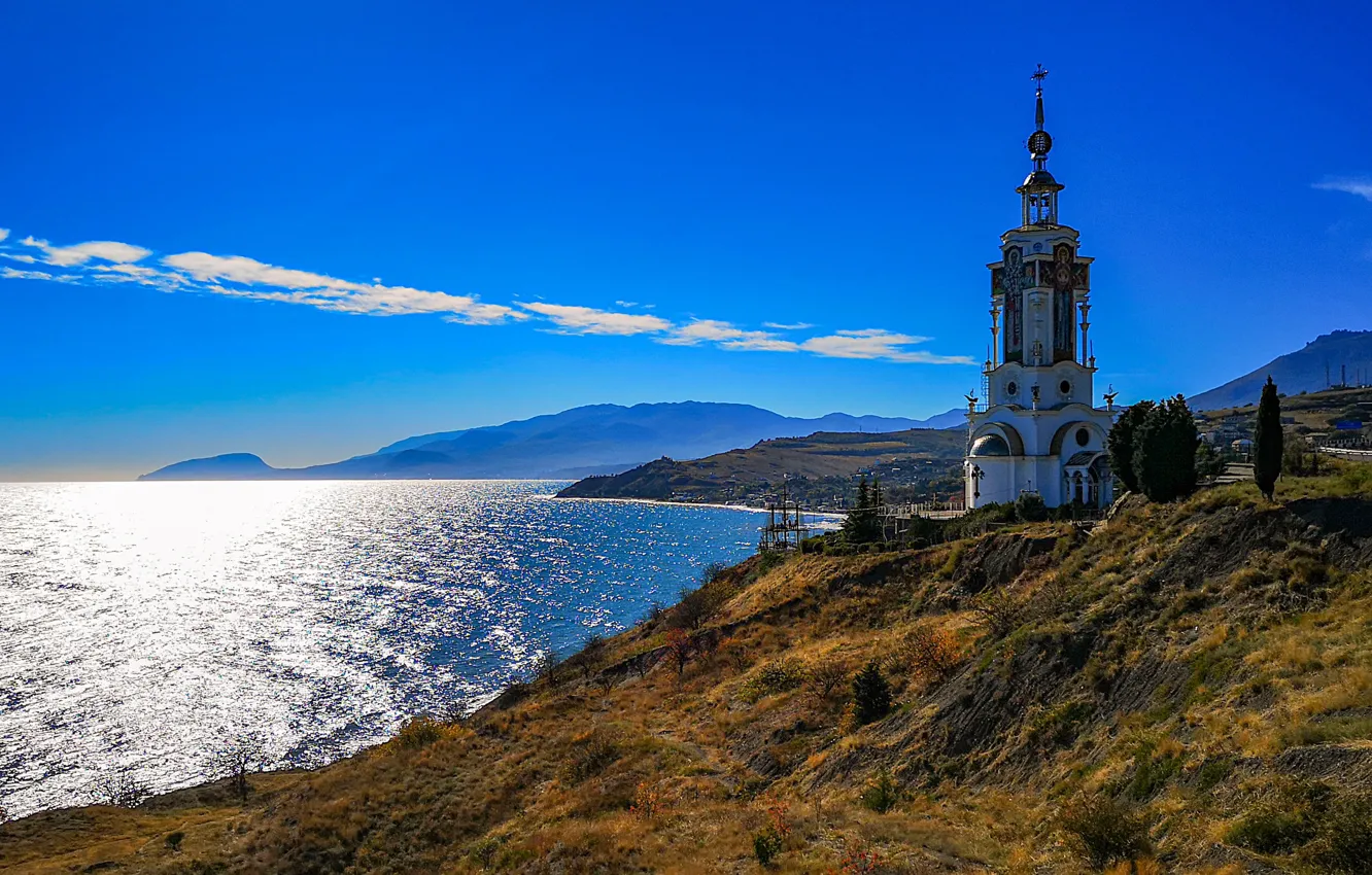 Wallpaper sea, landscape, nature, coast, Crimea, the lighthouse temple ...