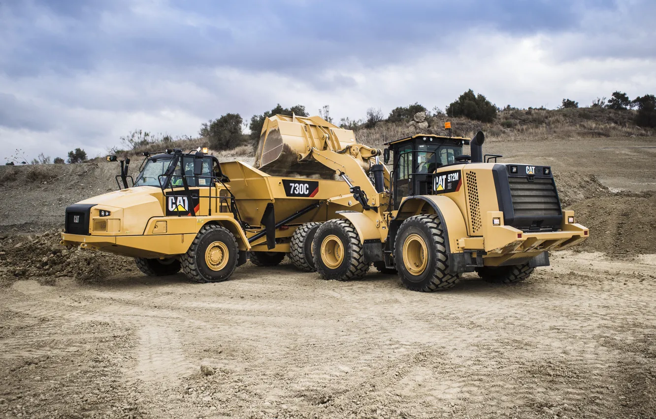 Wallpaper sand, the sky, quarry, dump truck, CAT, Caterpillar, loader ...