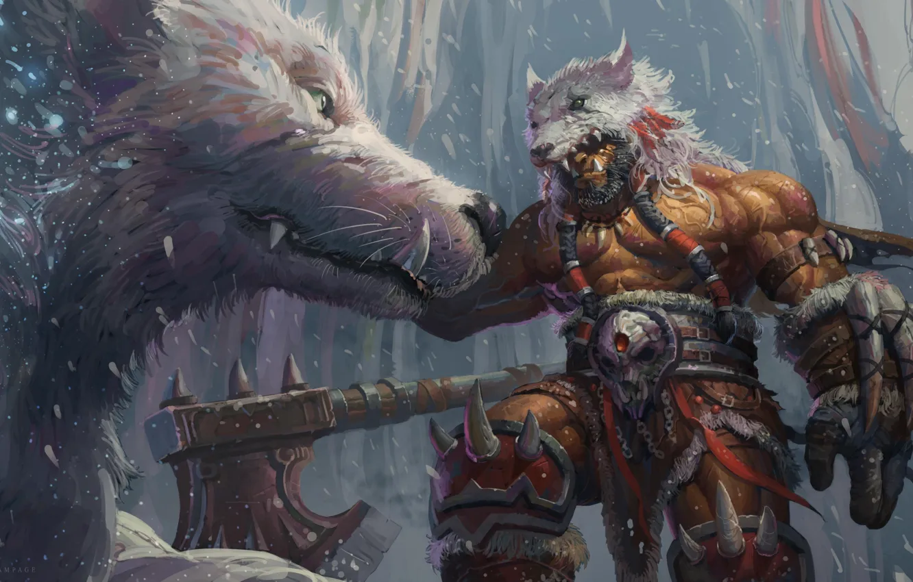 Wallpaper Figure, Warrior, Wolf, Blizzard, Art, Orc, WarCraft ...