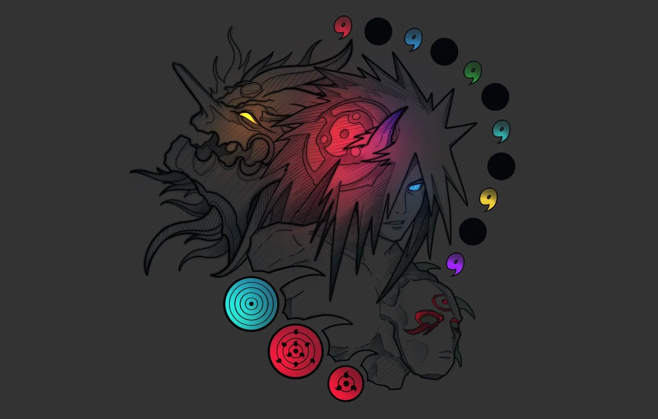 Wallpaper art, grey background, Naruto, Uchiha Madara for mobile and ...
