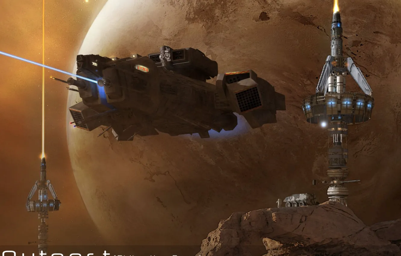 Wallpaper space, planet, stars, spaceship, astronaut, Helios, Outpost ...