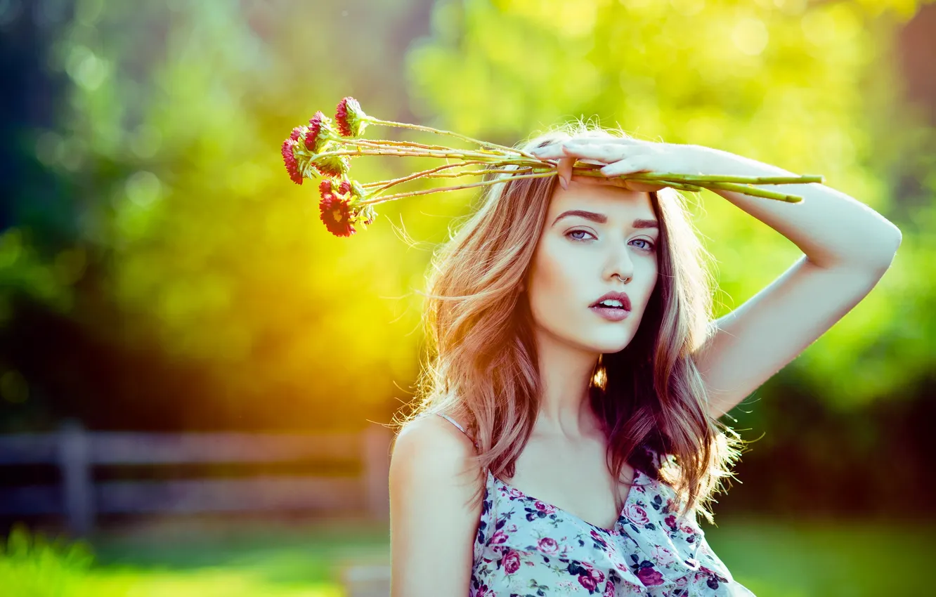 Wallpaper Look Girl Flowers Portrait For Mobile And Desktop Section