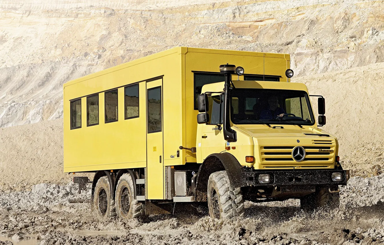 Wallpaper yellow, Mercedes-Benz, dirt, truck, van, 6x6, triaxial ...