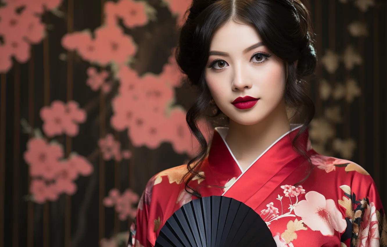 Wallpaper look, girl, pose, portrait, makeup, Asian, AI art, neural ...