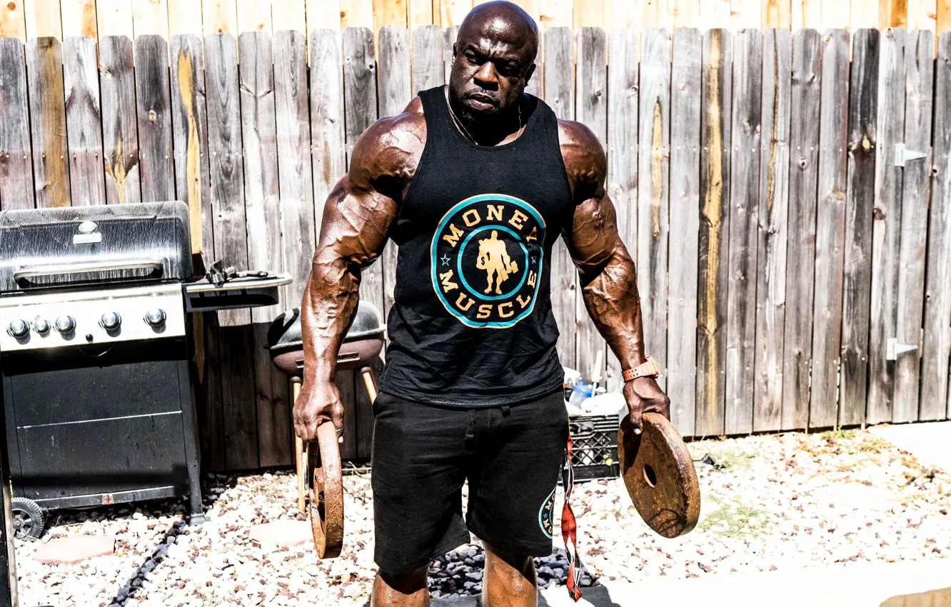 Wallpaper pose, street, the fence, yard, Muscle, muscle, bodybuilder ...