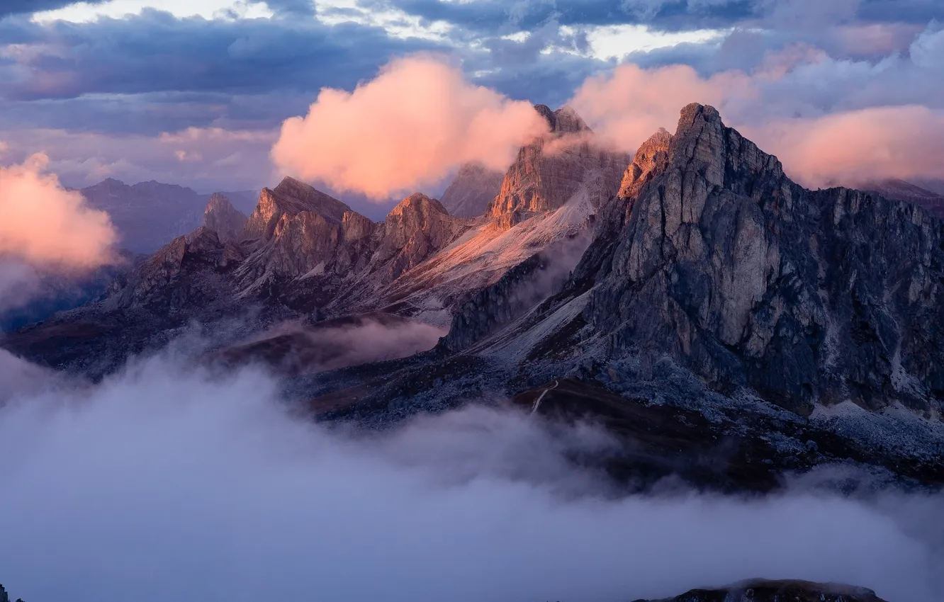 Wallpaper sunset, clouds, mountains, landscape, nature for mobile and ...