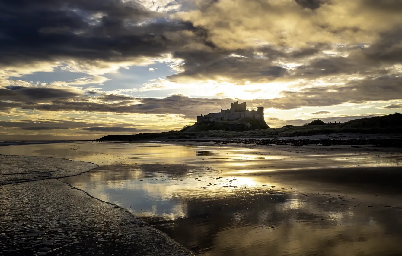 Wallpaper sunset, Sunrise, Bamburgh Castle for mobile and desktop ...