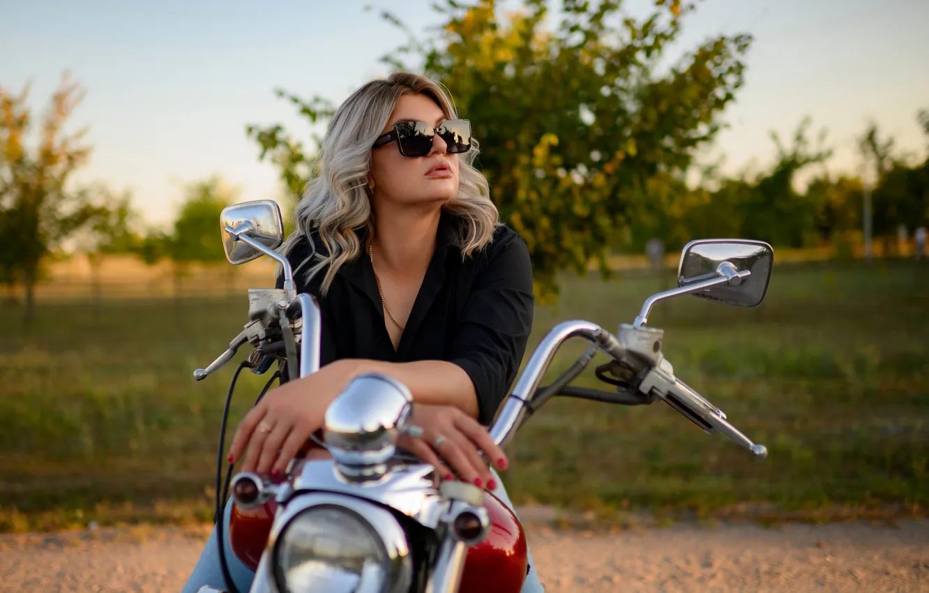 Wallpaper girl, pose, hands, glasses, blonde, motorcycle, Anna ...