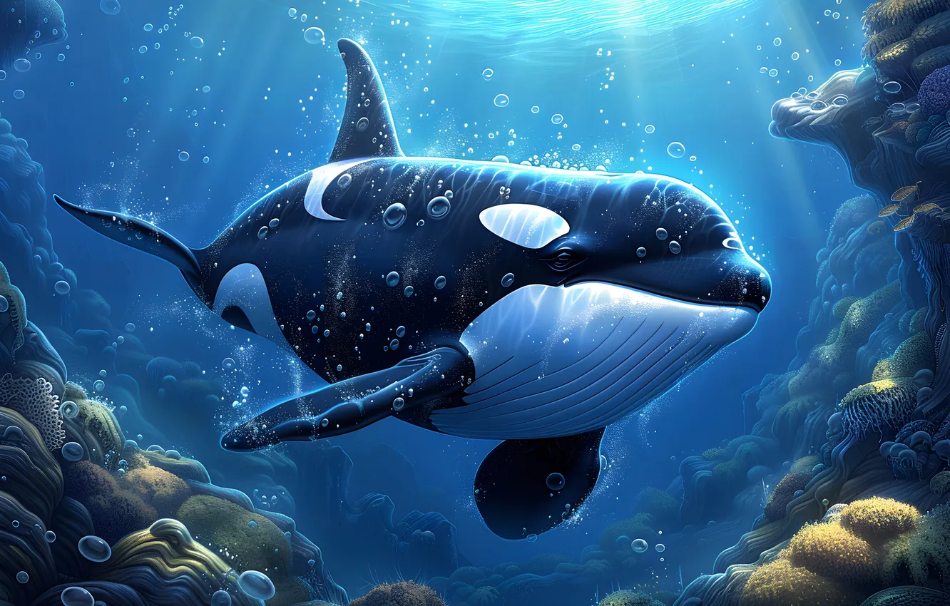 Wallpaper predator, underwater world, whale, digital art, AI art, The ...