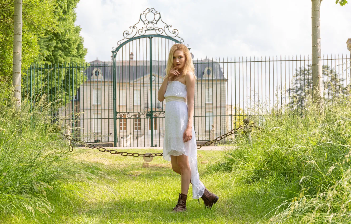 Wallpaper Grass Hot Girl Trees Model Fence Home Outside Sexy