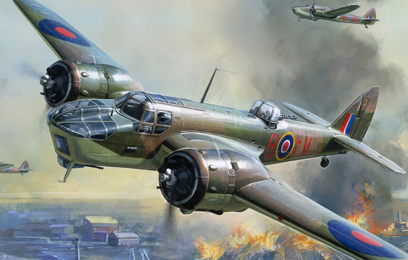 Wallpaper figure, art, RAF, Bristol Blenheim, British high-speed light ...