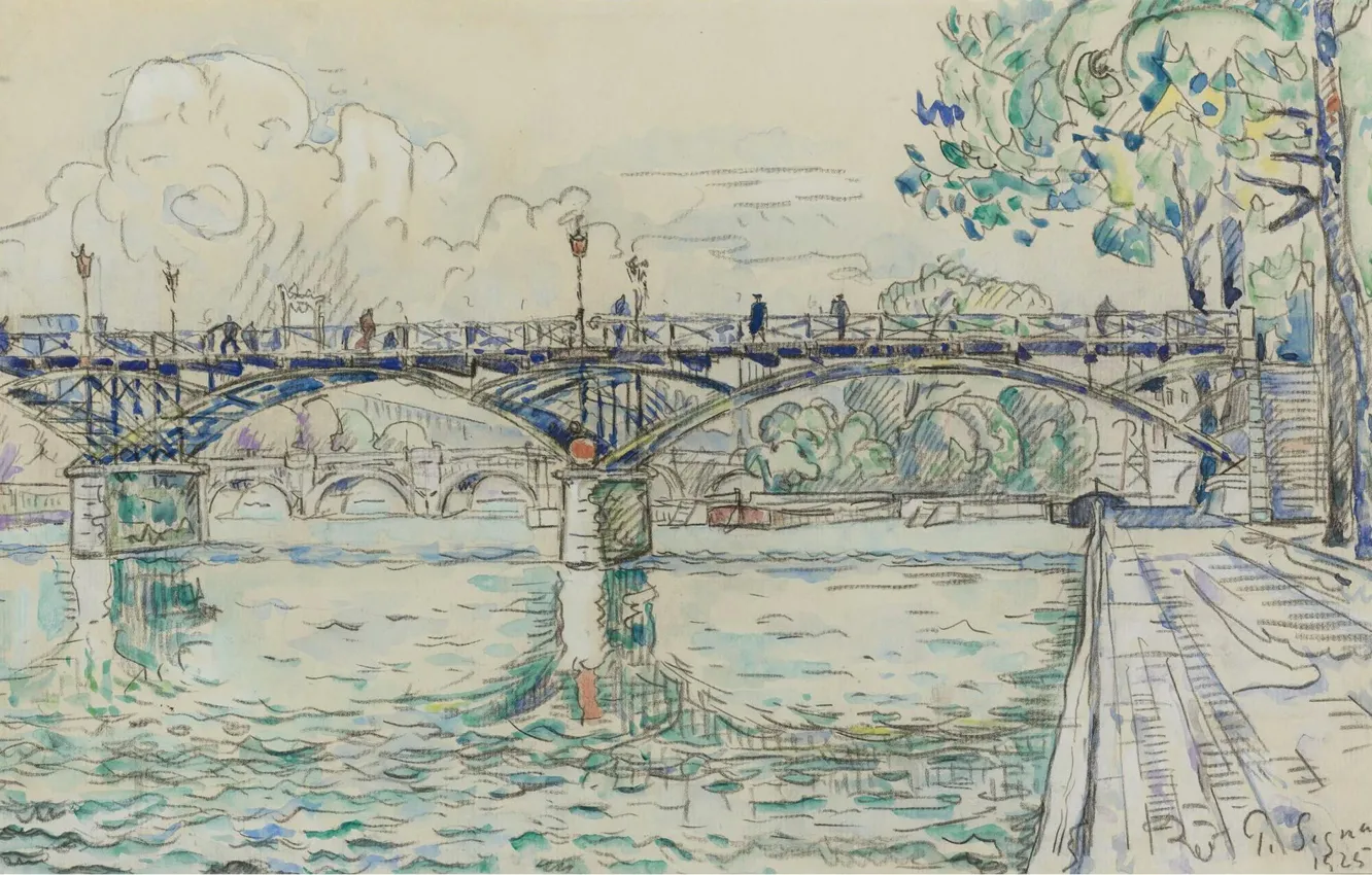 Wallpaper figure, watercolor, 1925, The Pont Des Arts, Paul Signac ...