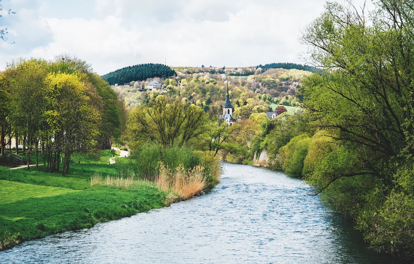 Wallpaper grass, river, trees, nature, Germany, way, beauty, village ...