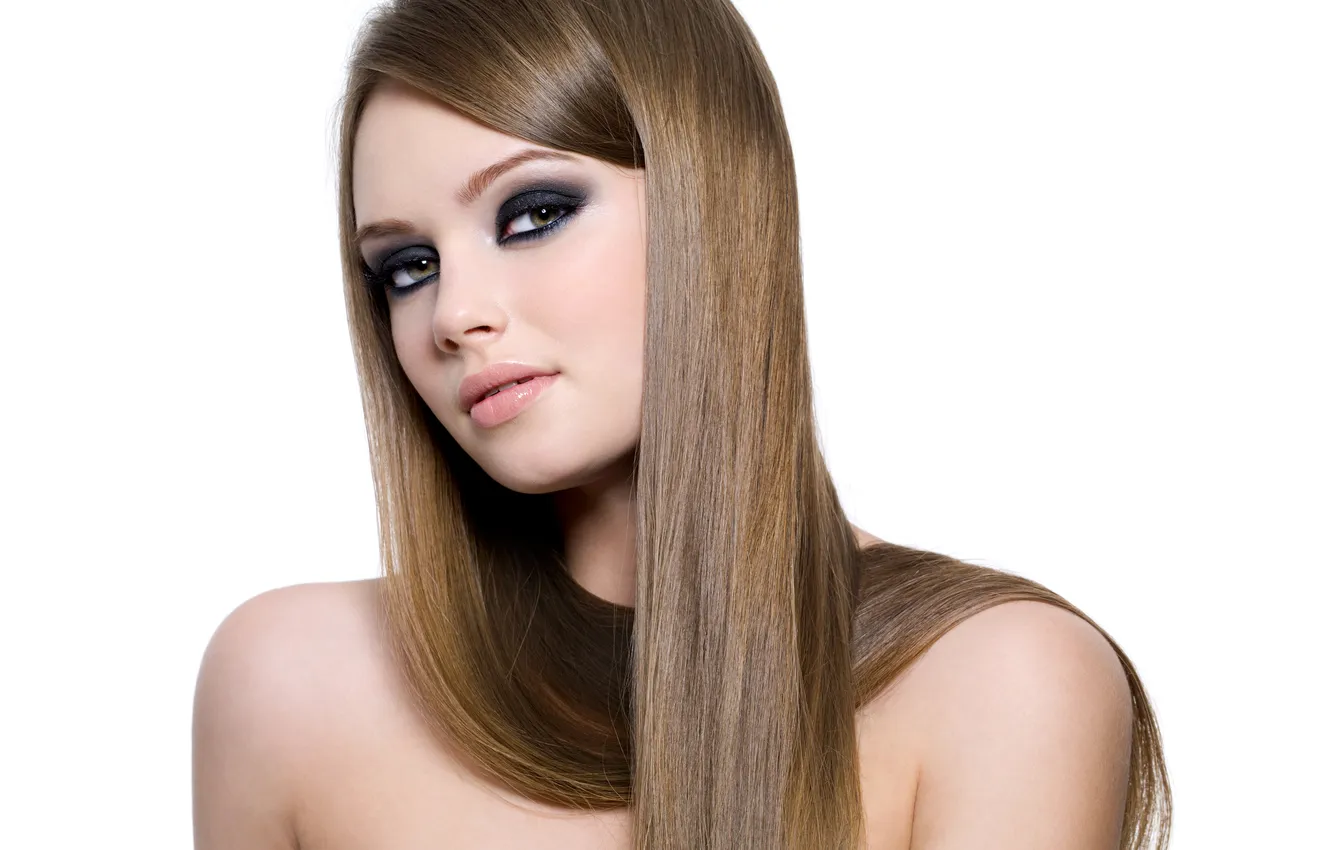 Wallpaper girl, model, portrait, makeup, hairstyle, white background ...