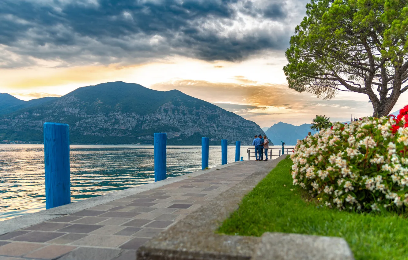 Wallpaper mountains, nature, lake, Italy, promenade, Lago d'iseo for ...