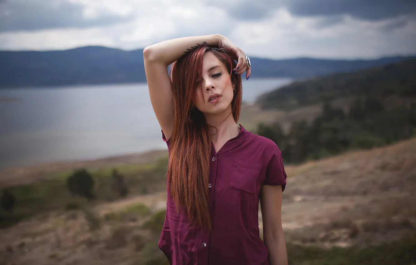 Wallpaper landscape, pose, river, model, portrait, hands, makeup ...