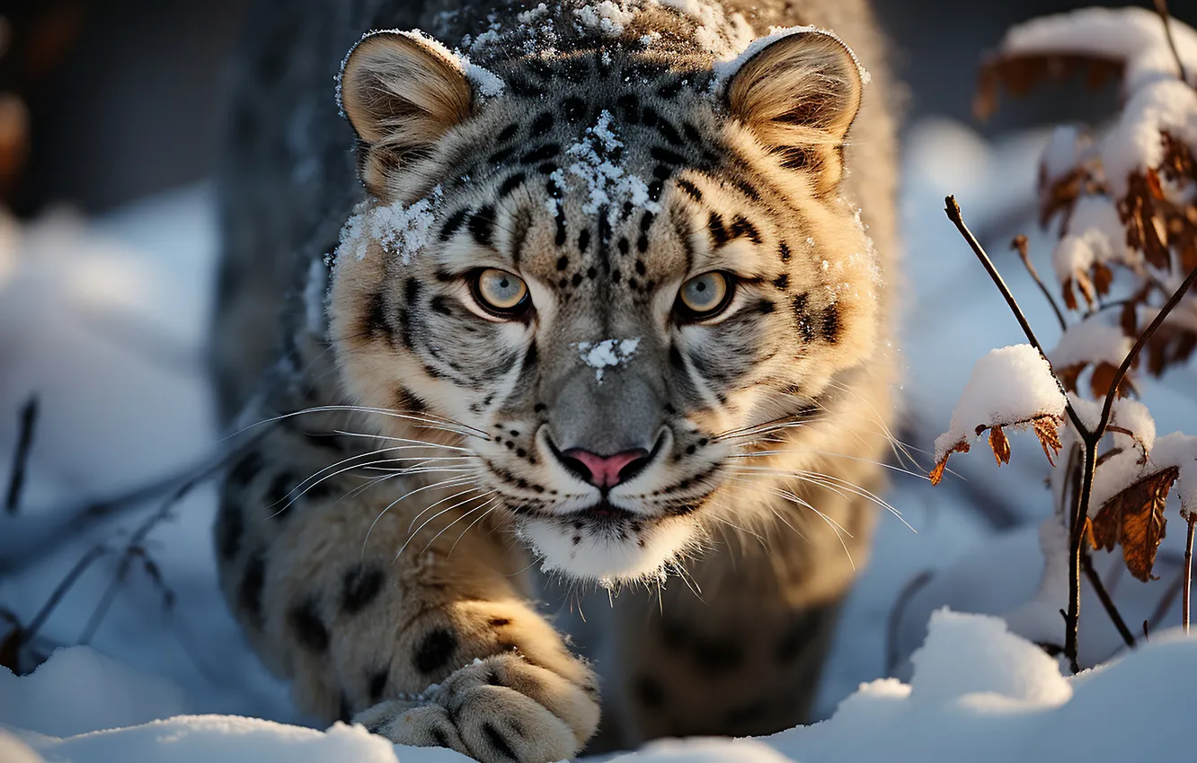 Wallpaper winter, look, face, snow, predator, IRBIS, snow leopard ...
