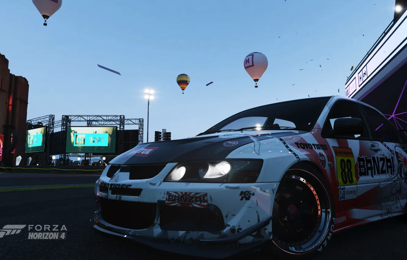 Wallpaper logo, mitsubishi, lancer, racing, castle, horizon, stance ...