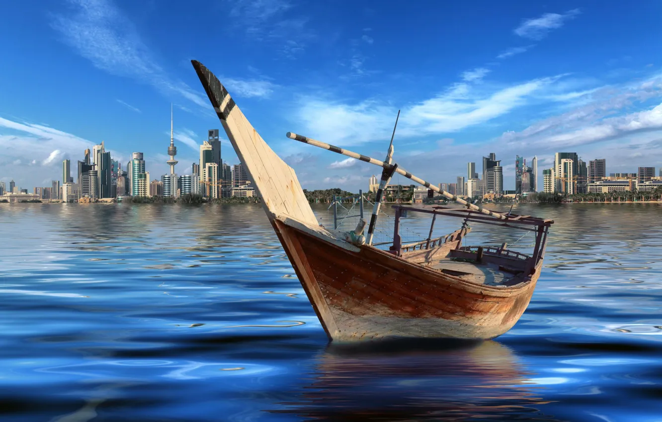 Wallpaper city, the city, skyscrapers, Kuwait, Kuwait, The Arabian sea ...