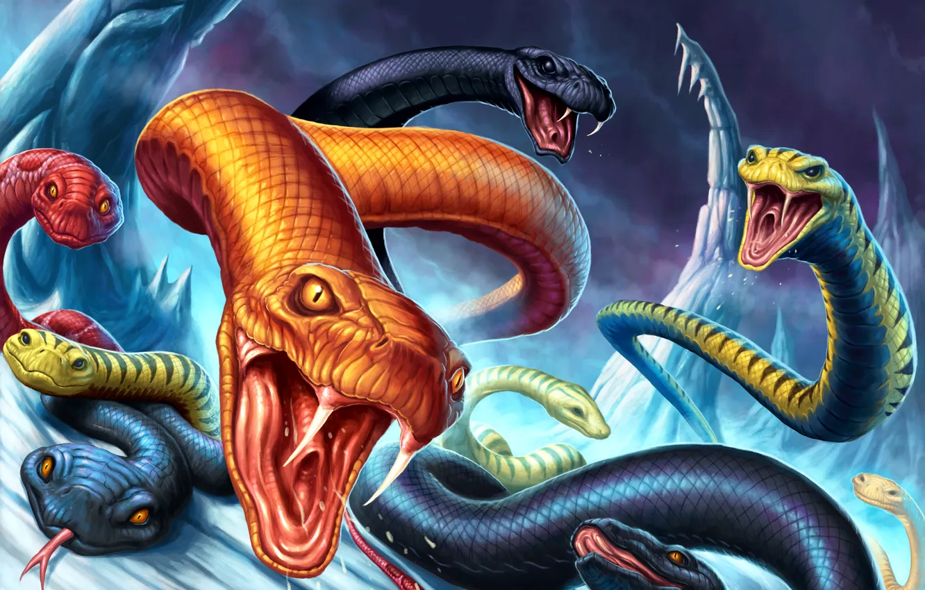 Wallpaper ice, snakes, rocks, art, mouth, a lot, sharp, reptiles for ...