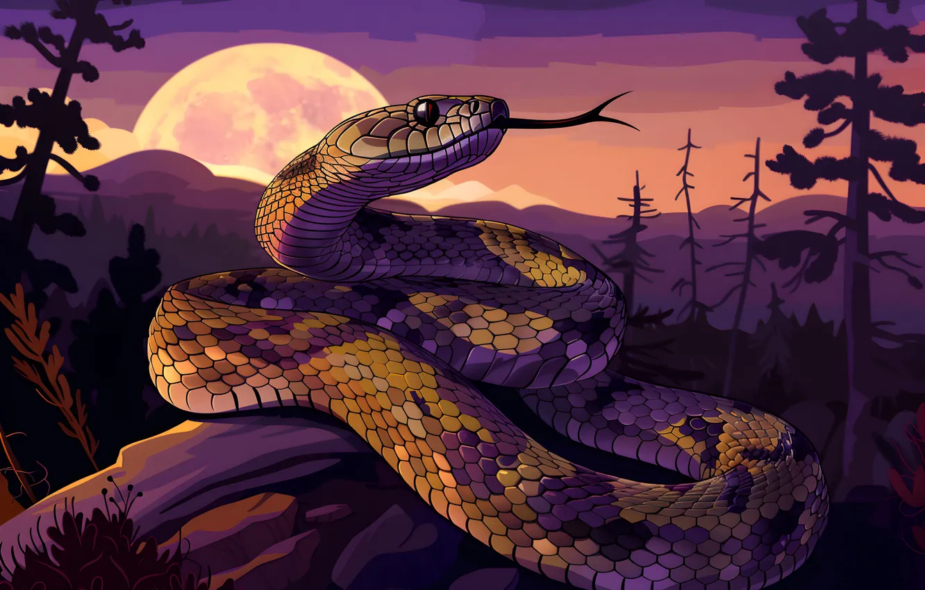 Wallpaper language, look, trees, stones, animal, the moon, snake, the ...