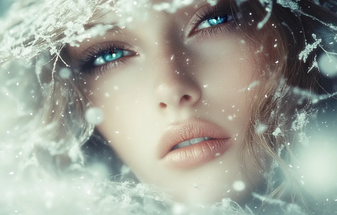 Wallpaper winter, frost, look, girl, snow, face, eyelashes, portrait ...
